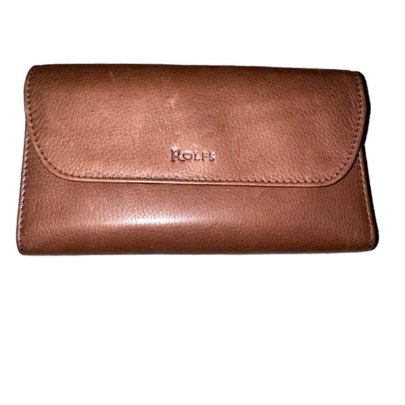 Rolfs | Bags | Rolfs Chocolate Leather Tri Fold Check Clutch Checkbook ...